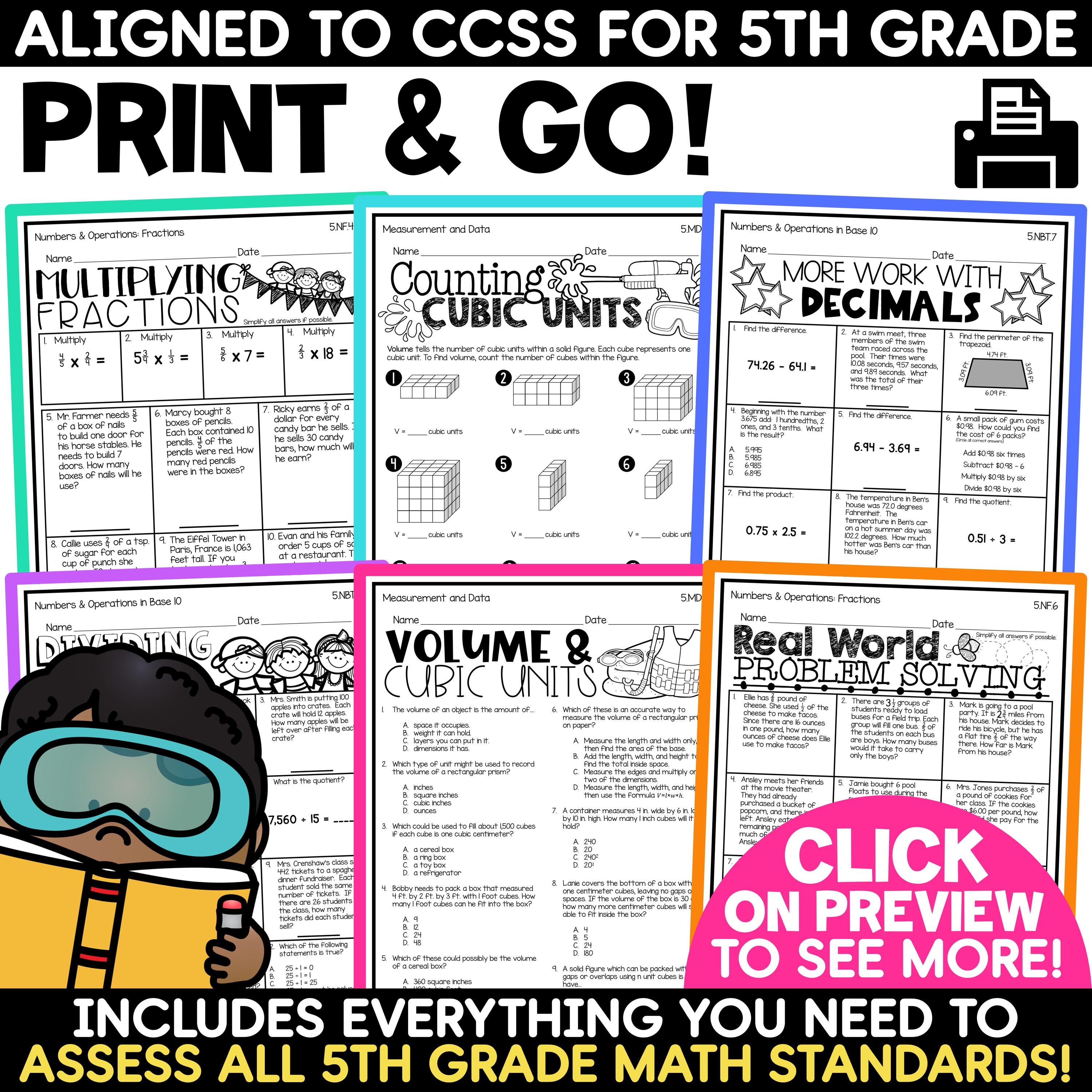 5th Grade Math Review Summer Math Worksheet, 5th Grade Math Printable ...