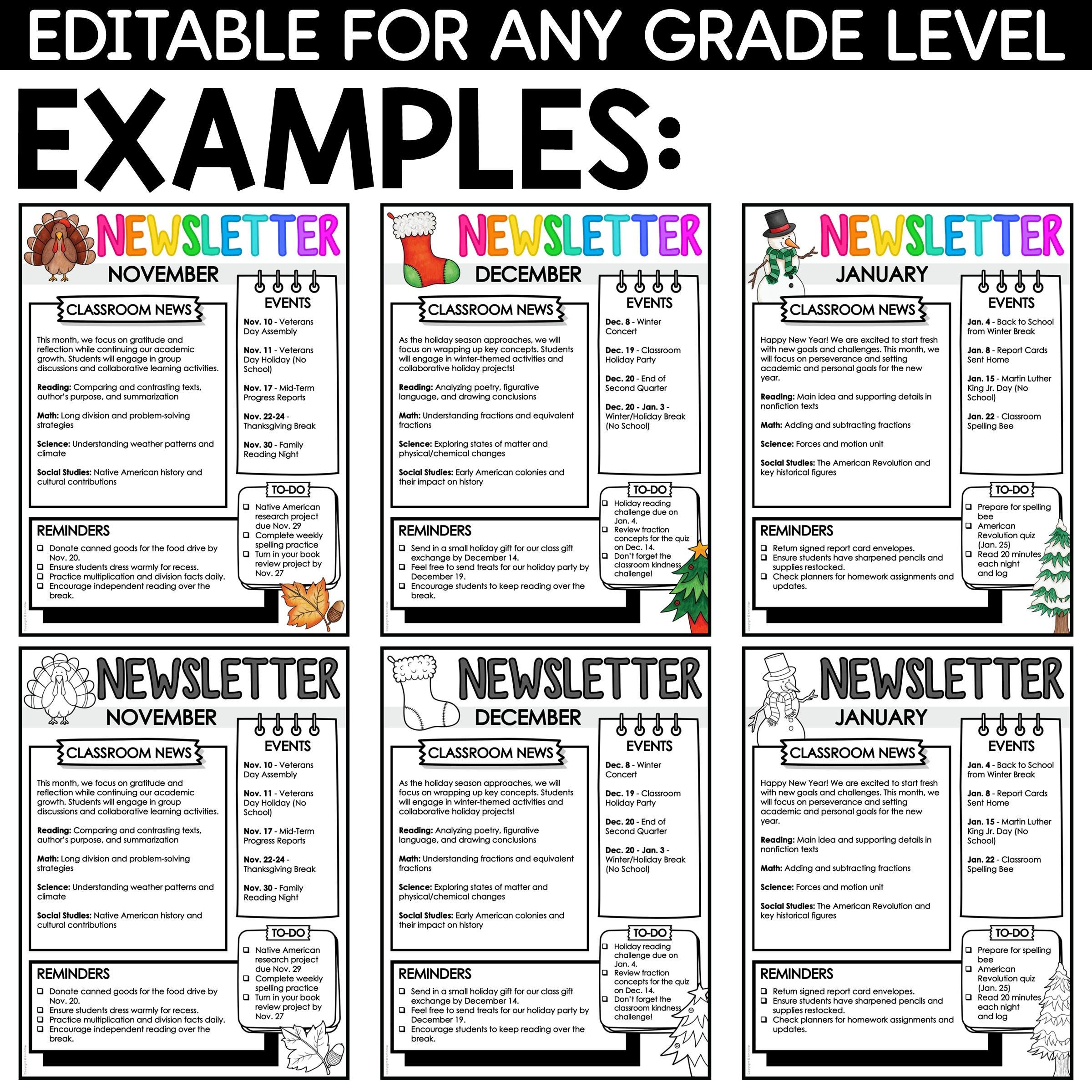 Editable Teacher Newsletter Templates for Parent Communication, School ...