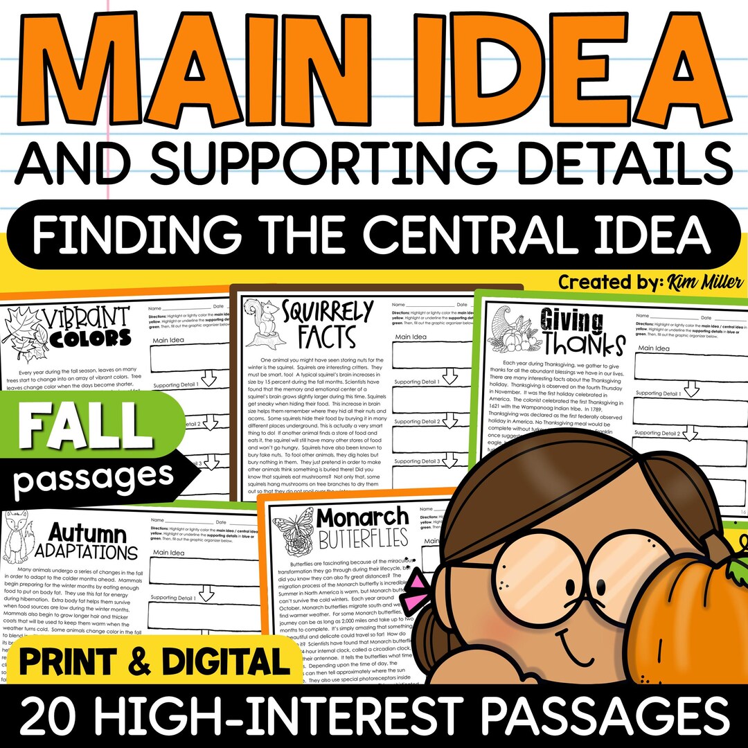 Fall Autumn Main Idea Worksheets for 3rd 4th 5th Grade | Teacher ...