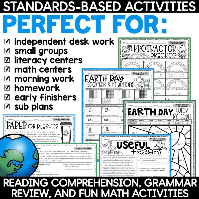 Earth Day Activities Math Reading Writing Worksheets Printables, No ...