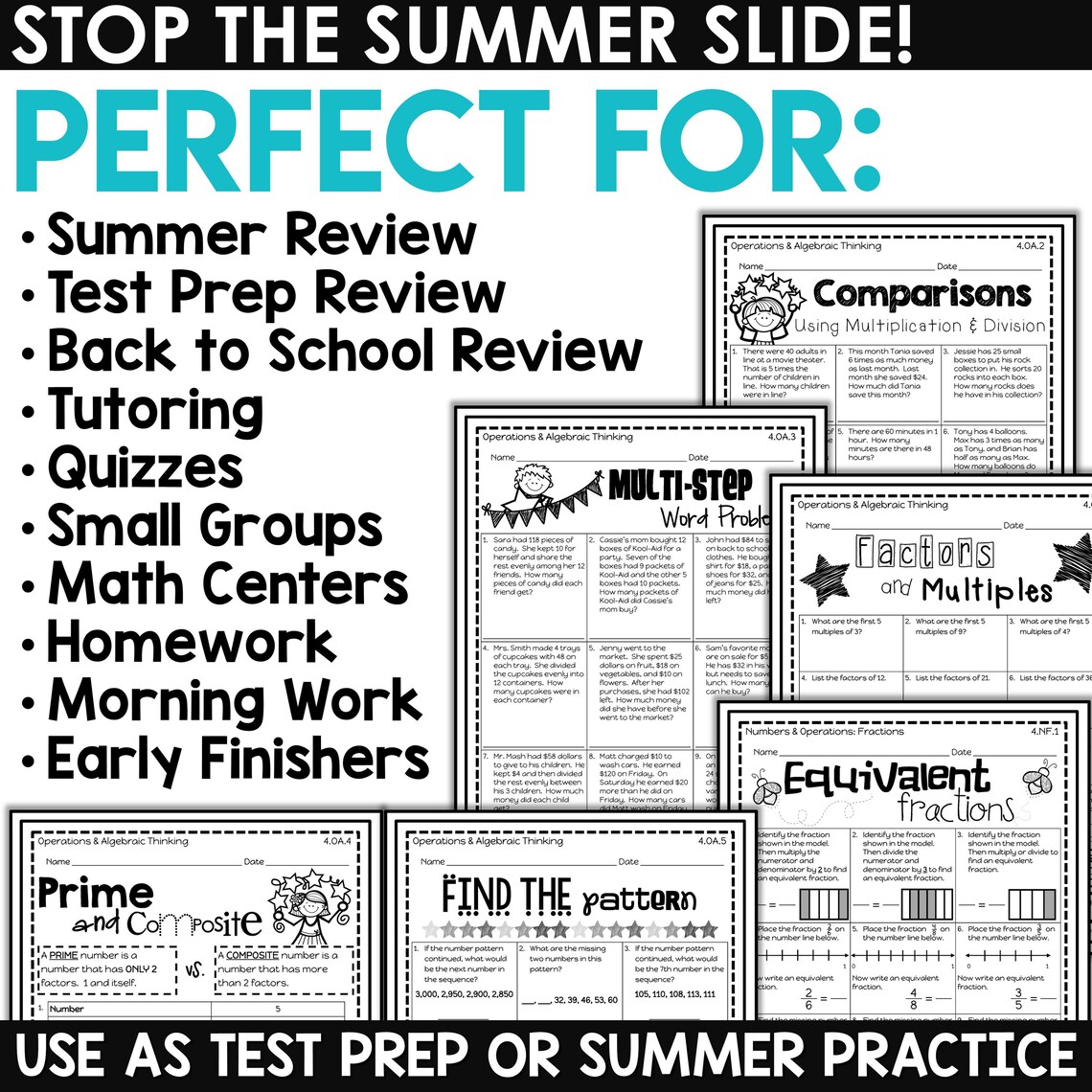4th Grade Math Review Summer Math Worksheet, 4th Grade Math Printable ...