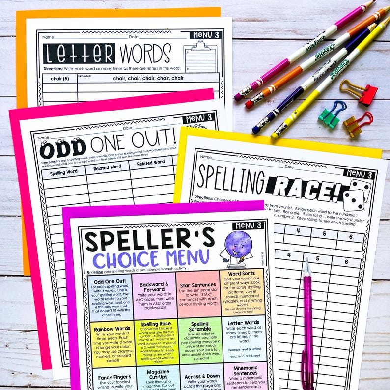 Spelling Word Work 3rd 4th 5th Grade Spelling Practice Activities ...