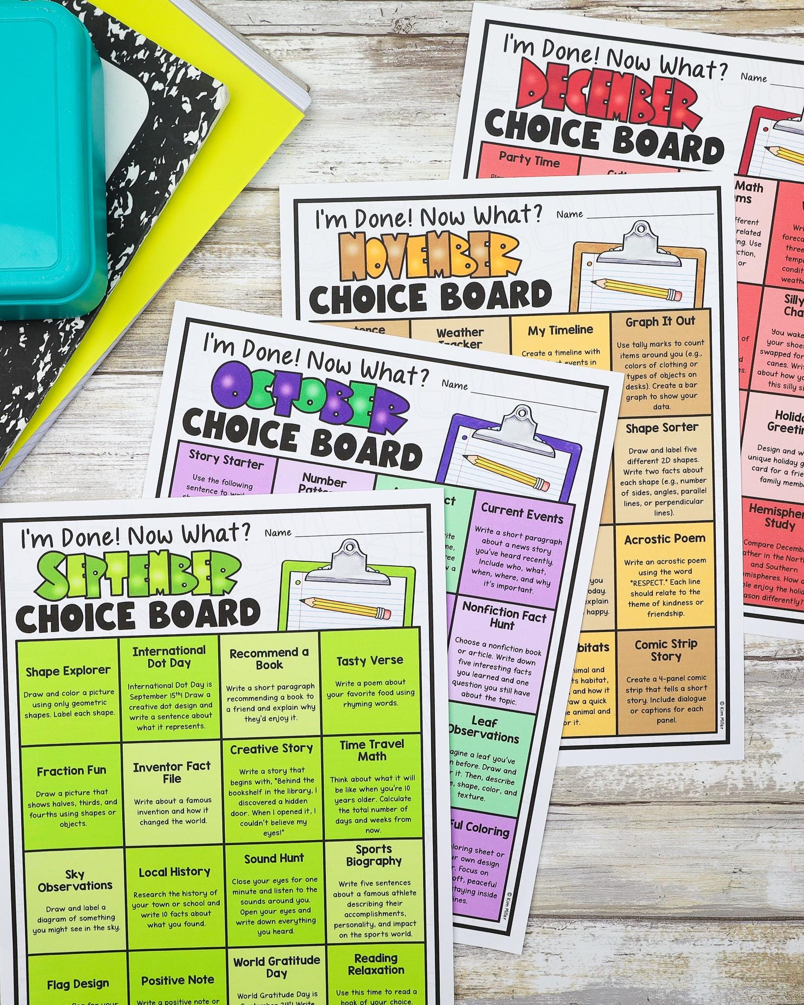 Early Fast Finishers Activities List + Choice Boards | Monthly I'm Done ...