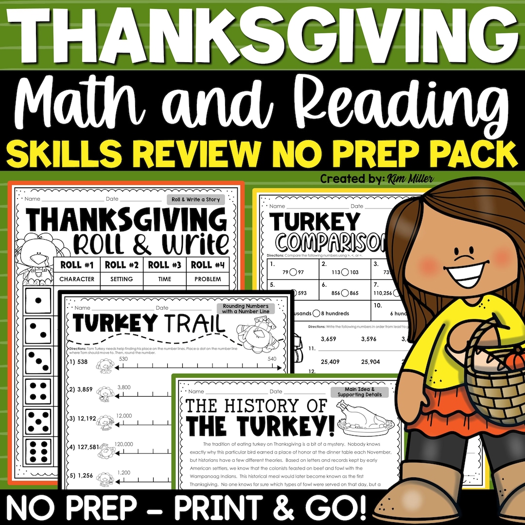 Thanksgiving Activities Math Reading Writing Worksheets Printables, No ...