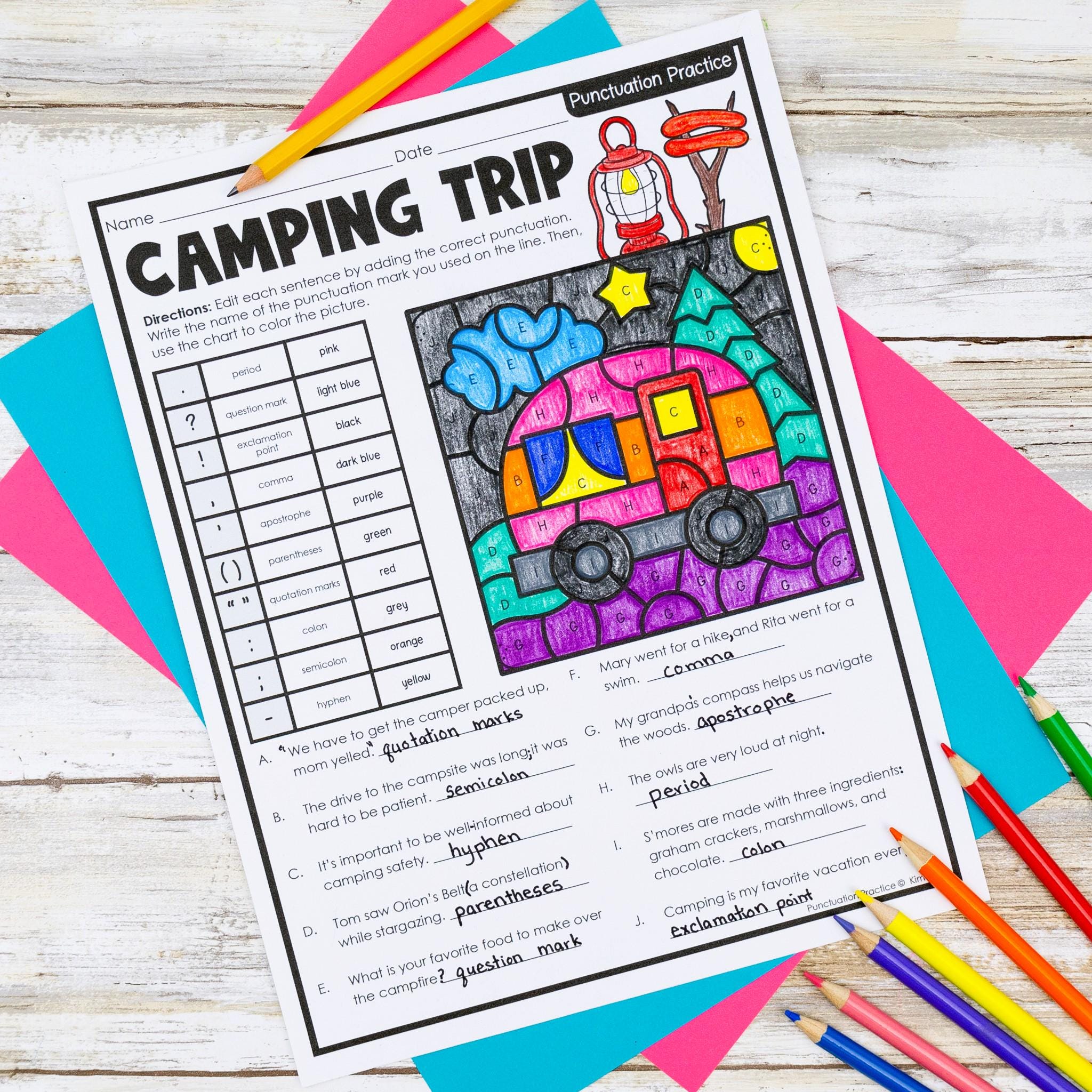Punctuation Worksheets Color by Code | Sentence Editing Grammar ...