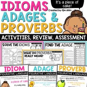 Figurative Language Worksheets & Posters Idioms Adages Proverbs Anchor ...