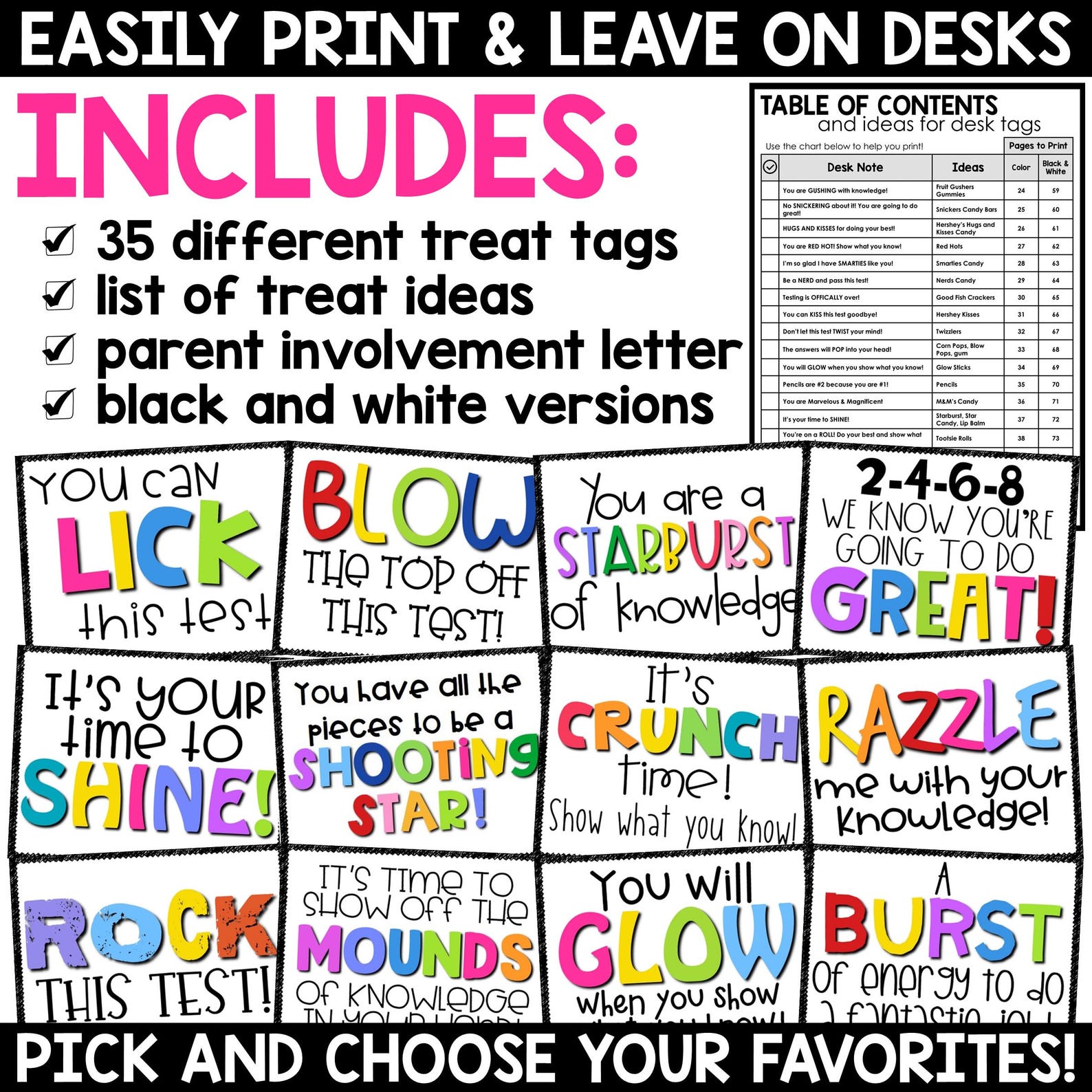 Testing Treat Tags for Teachers Motivational Candy Tags and ...