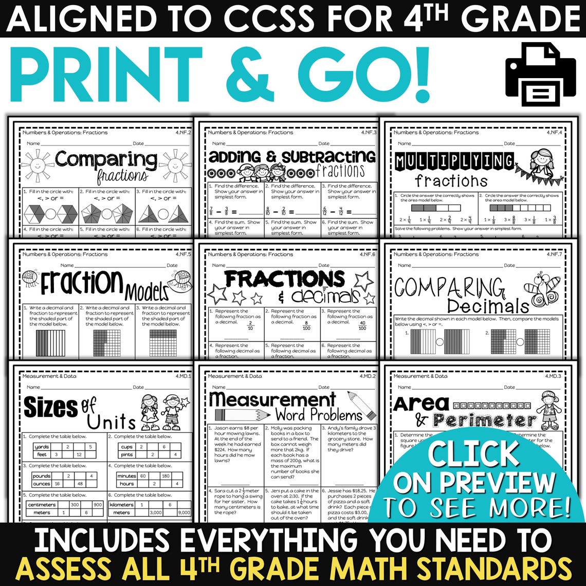 4th Grade Math Review Summer Math Worksheet, 4th Grade Math Printable ...