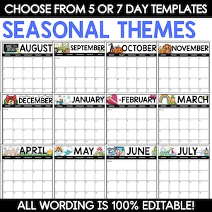 Teacher Calendar 2025-2026 | EDITABLE Monthly Calendar Templates ...