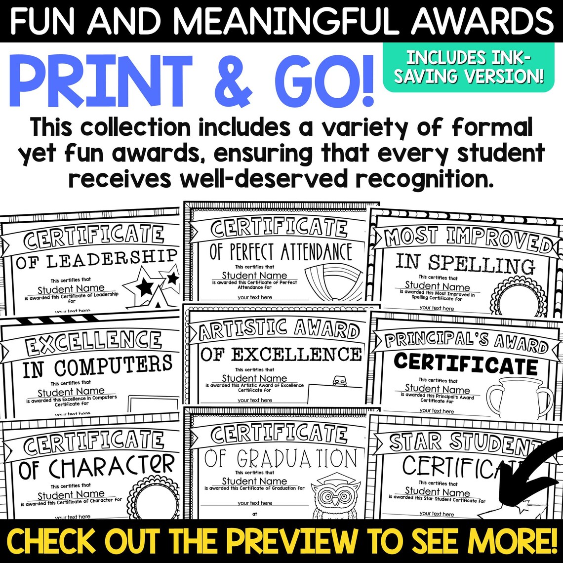 End of Year Academic Awards, Student Achievement Certificates for ...