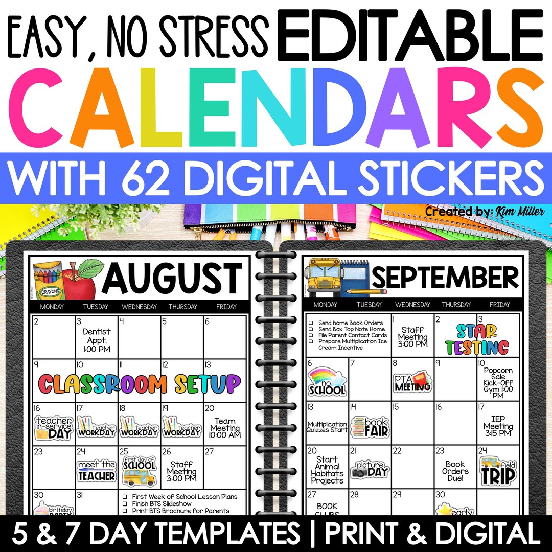 Teacher Calendar 2025-2026 | EDITABLE Monthly Calendar Templates ...