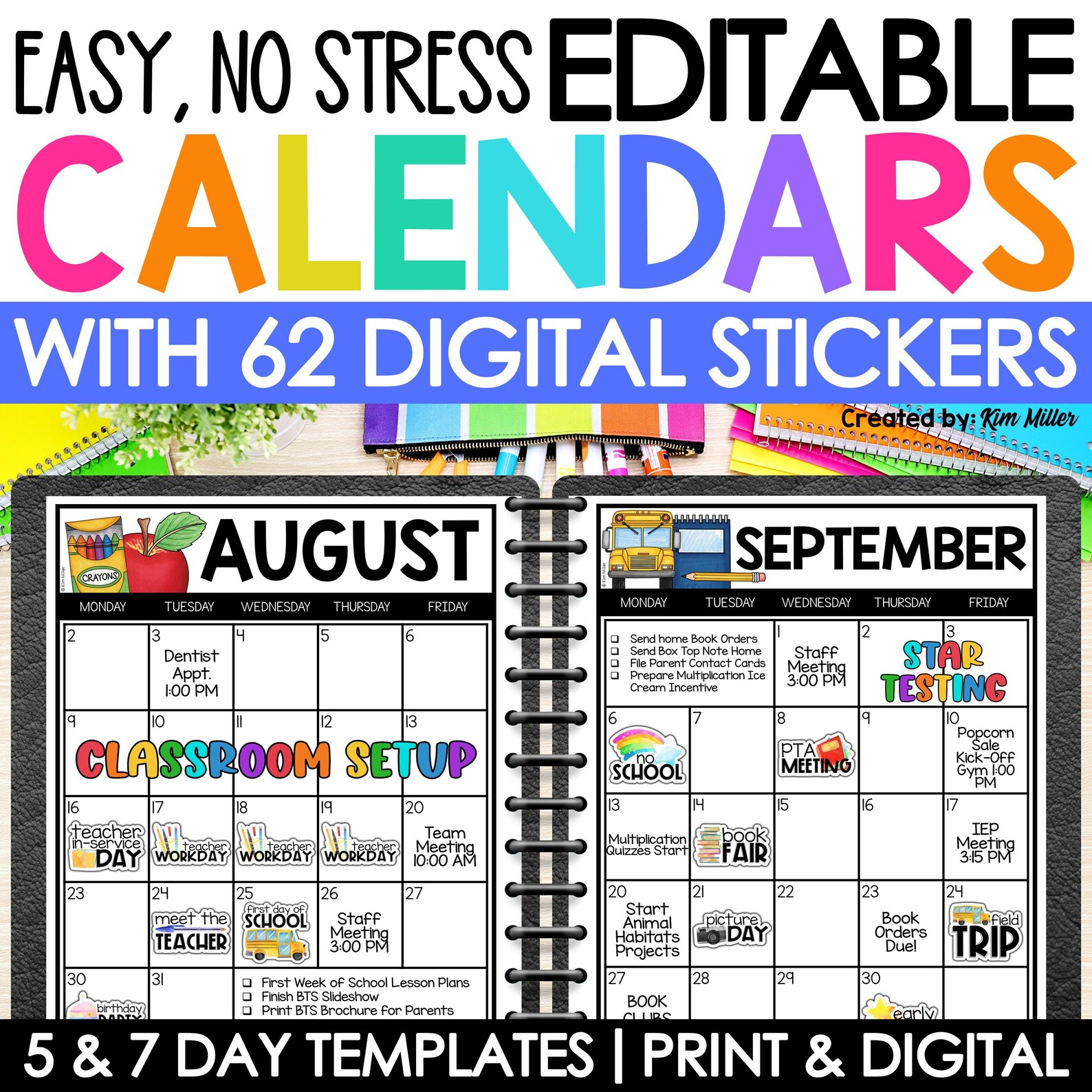 Teacher Calendar 2025-2026 | EDITABLE Monthly Calendar Templates ...
