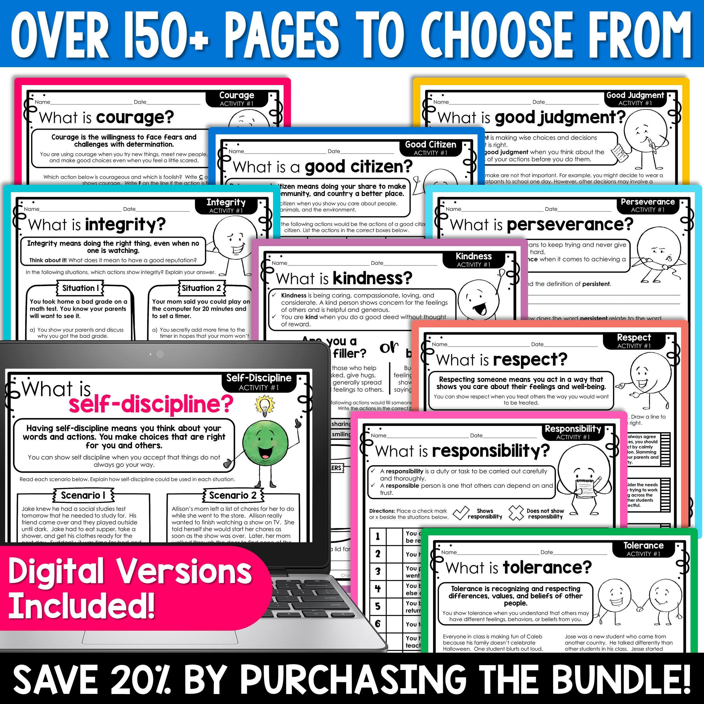 Character Education Social Emotional Learning Activities for Classroom ...