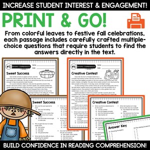 Fall Autumn Reading Comprehension Worksheets | Reading Strategies ...