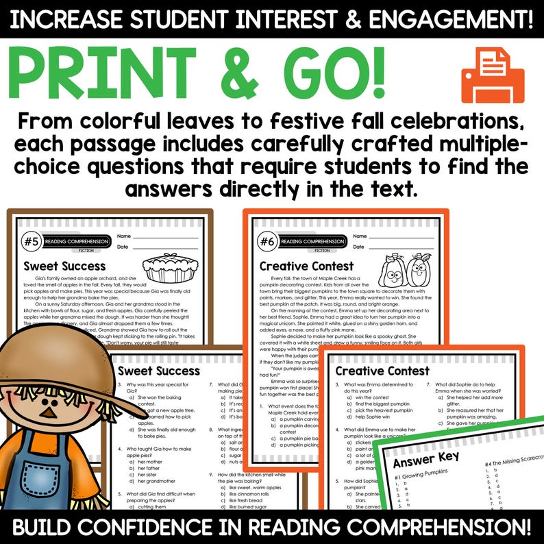 Fall Autumn Reading Comprehension Worksheets | Reading Strategies ...