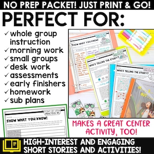 Point of View Anchor Chart, Worksheets, Printables, Short Stories for ...