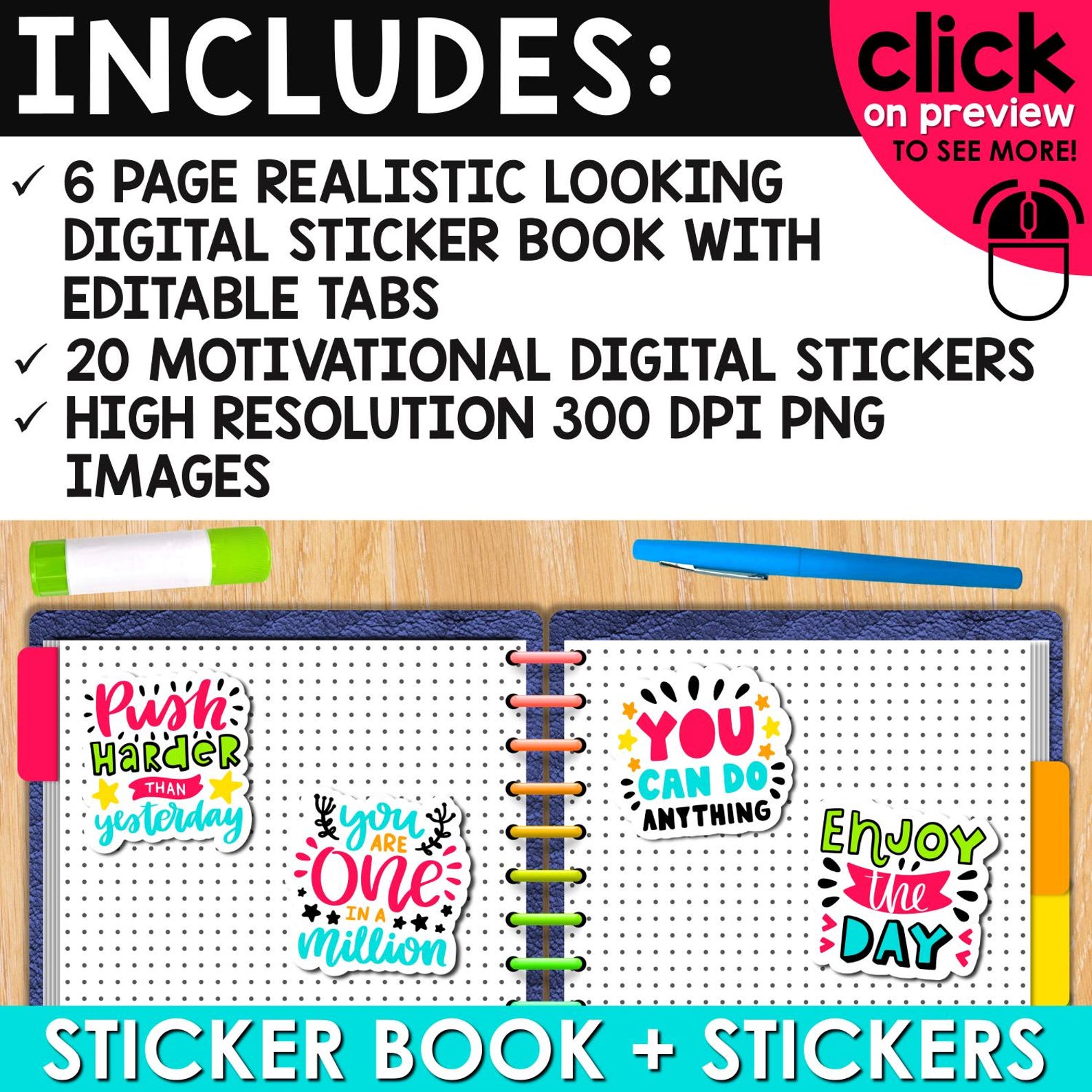 Digital Sticker Book for Kids, Motivational Digital Stickers, Digital ...