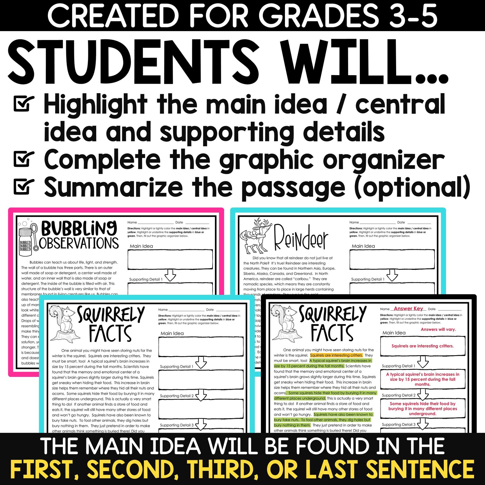 Main Idea and Supporting Details Worksheets Graphic Organizer Central ...