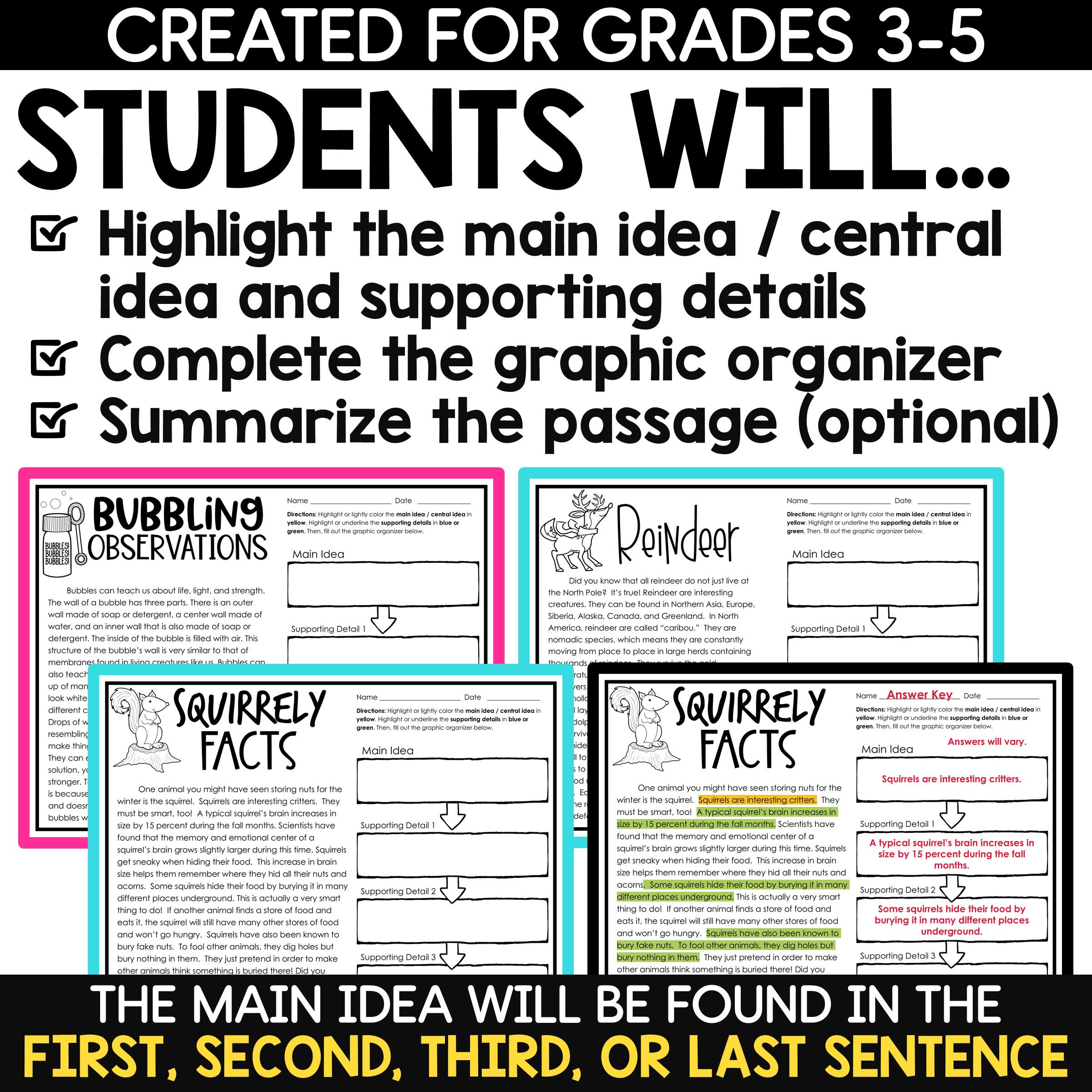 Main Idea and Supporting Details Worksheets Graphic Organizer Central ...