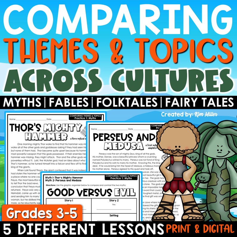 Compare and Contrast Themes Worksheets | Paired Texts Graphic ...