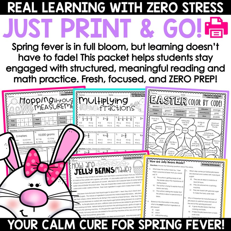 Easter Activities Math Reading Writing Worksheets Printables, No Prep ...