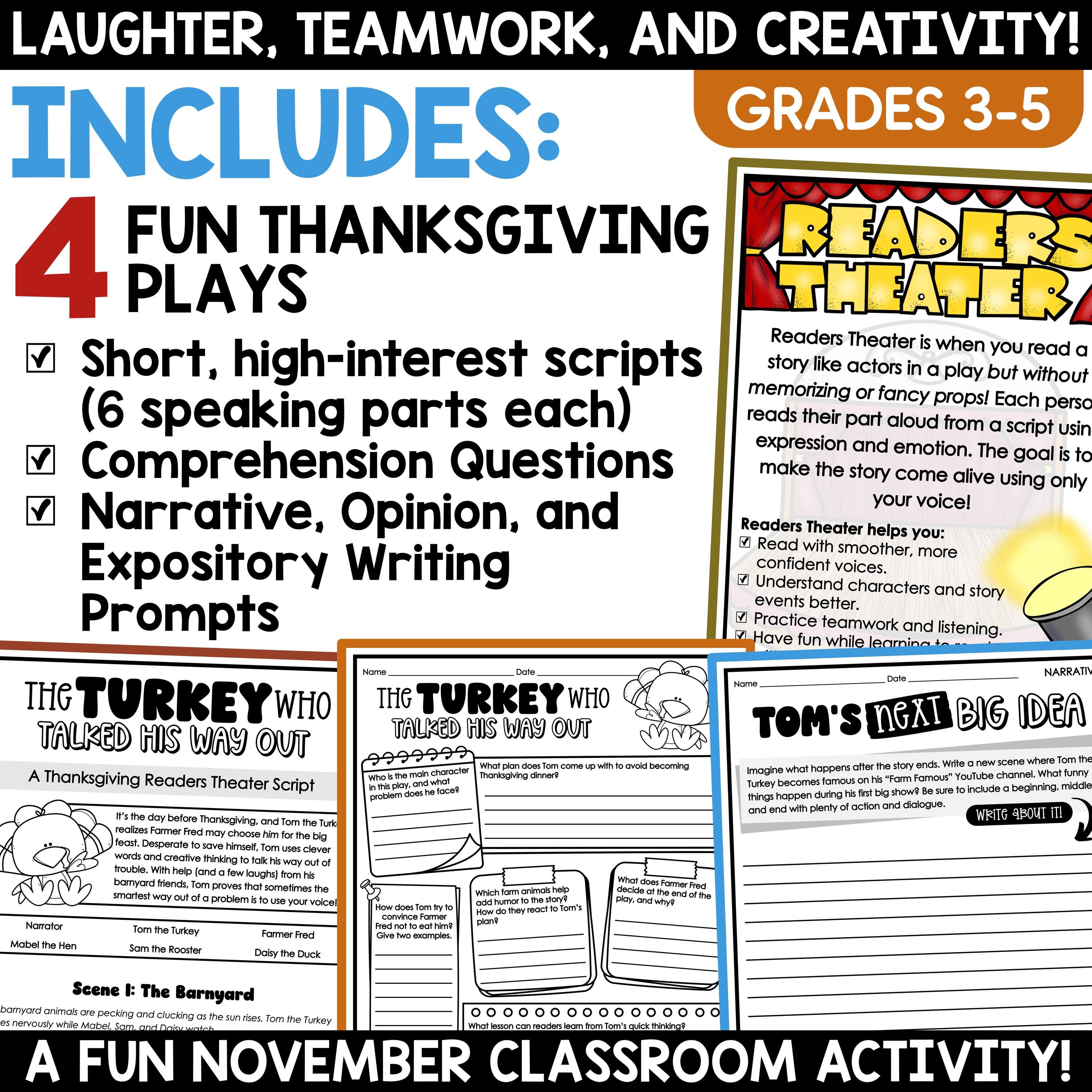 Thanksgiving Readers Theater Scripts, Thanksgiving Writing Prompts ...