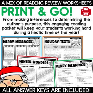 Christmas Reading Activities Worksheets Printables, No Prep Activities ...