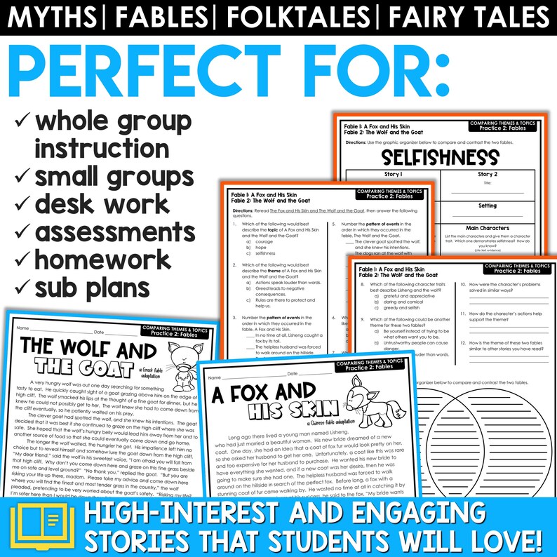 Compare and Contrast Themes Worksheets | Paired Texts Graphic ...