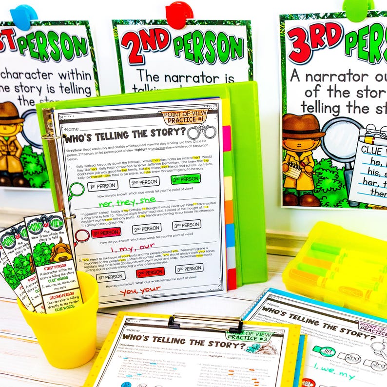 Point of View Anchor Chart, Worksheets, Printables, Short Stories for ...