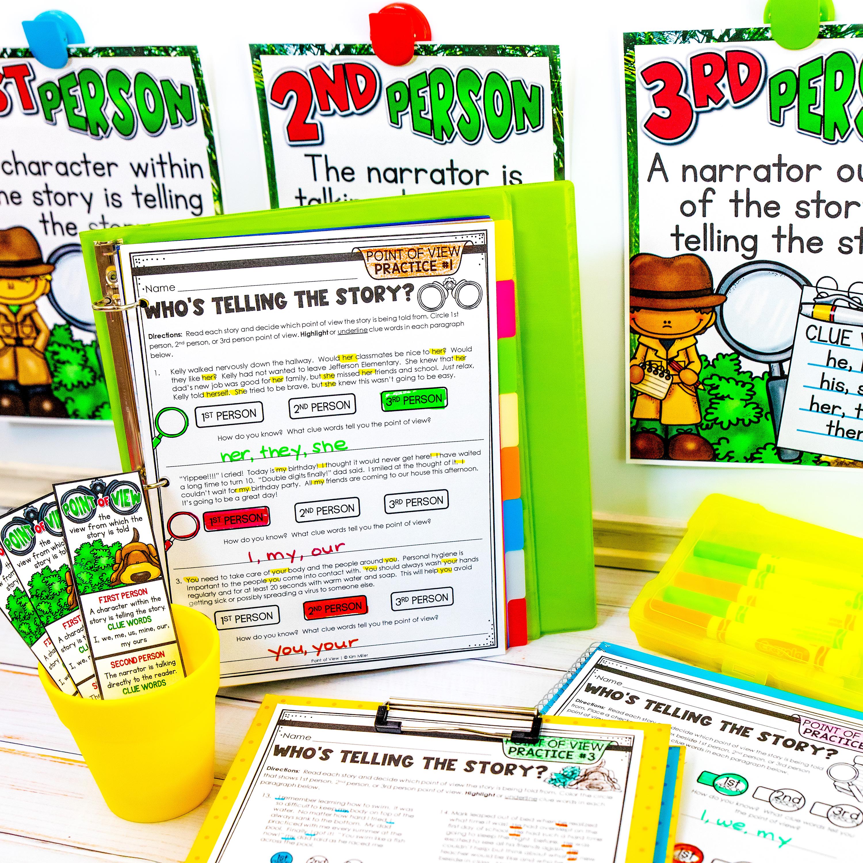 Point of View Anchor Chart, Worksheets, Printables, Short Stories for ...