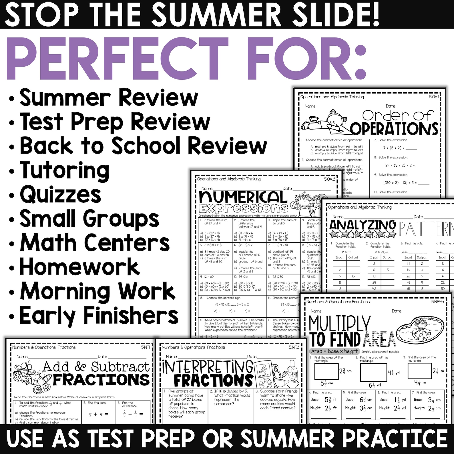 5th Grade Math Review Summer Math Worksheet, 5th Grade Math Printable ...