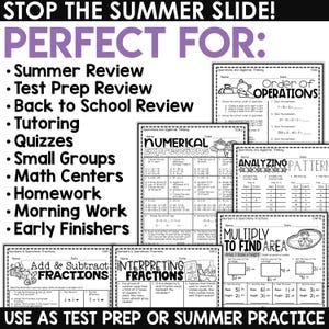 5th Grade Math Review Summer Math Worksheet, 5th Grade Math Printable ...