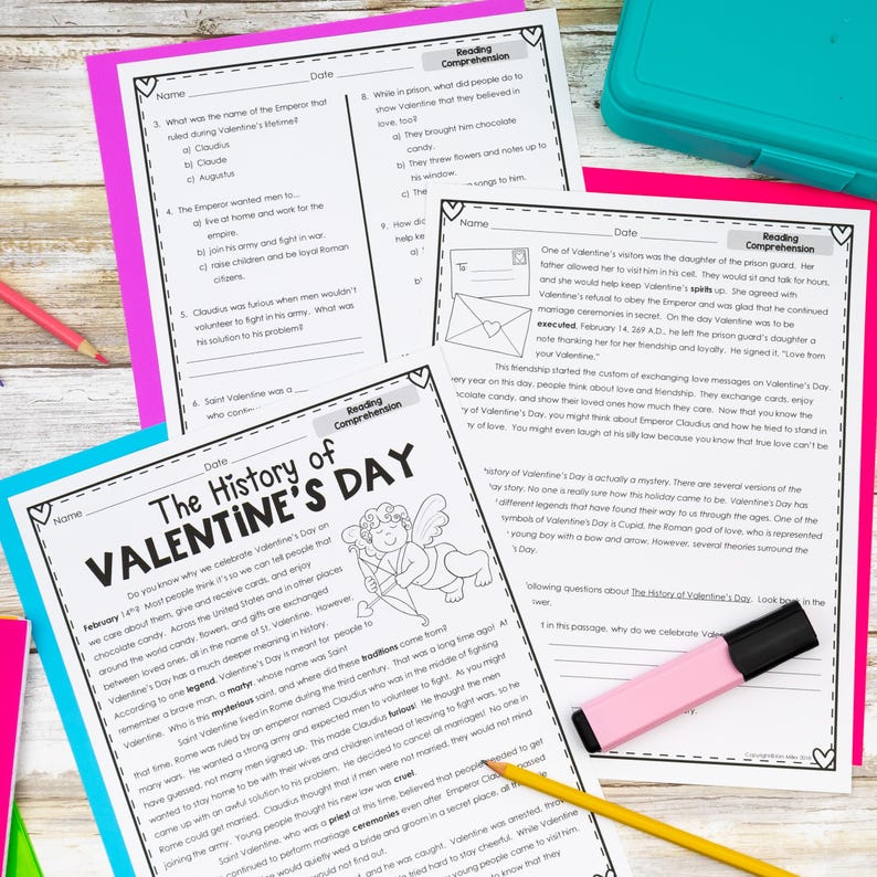 Valentine's Day Math & Reading Activities, 4th 5th Grade (instant ...