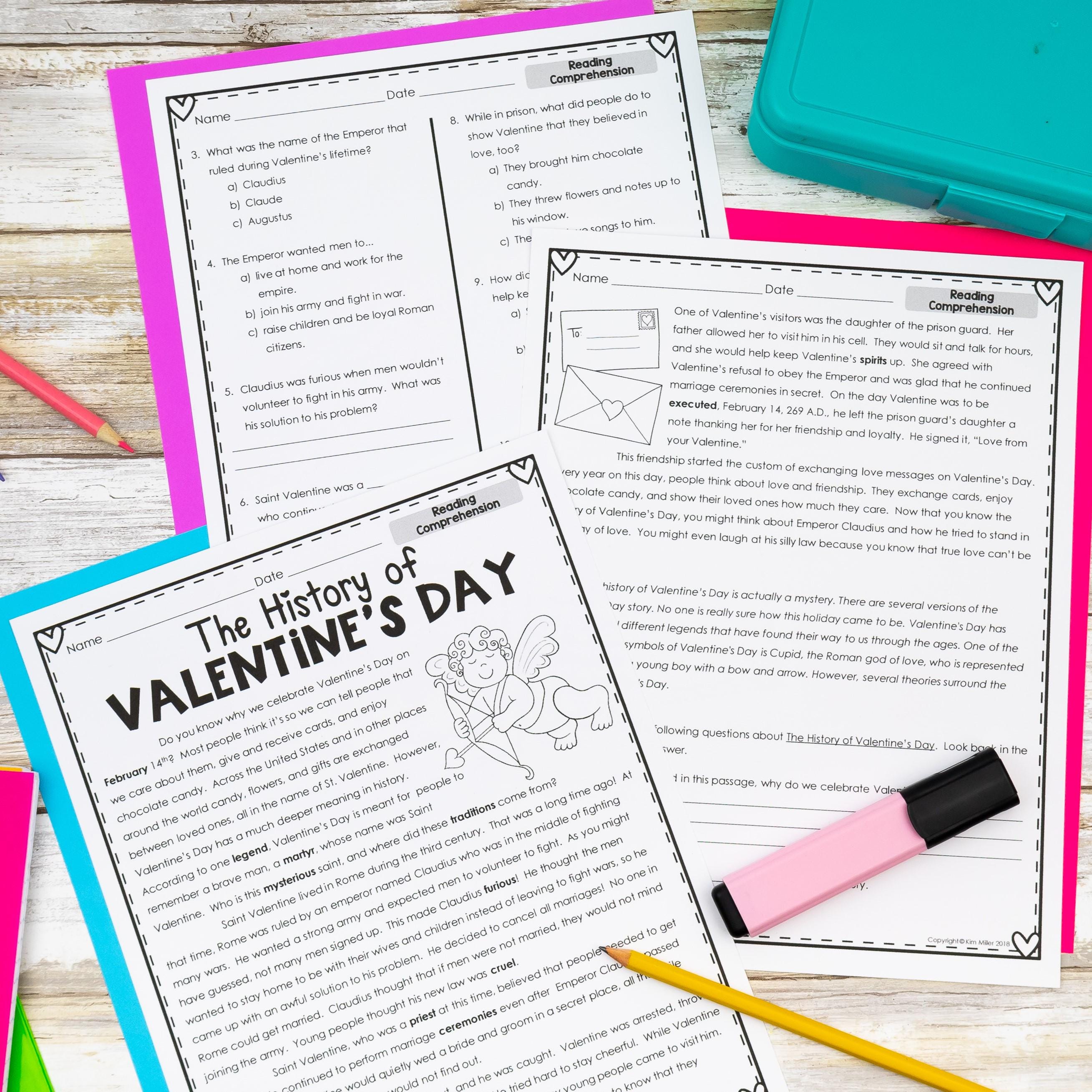 Valentine's Day Math & Reading Activities, 4th 5th Grade (instant ...
