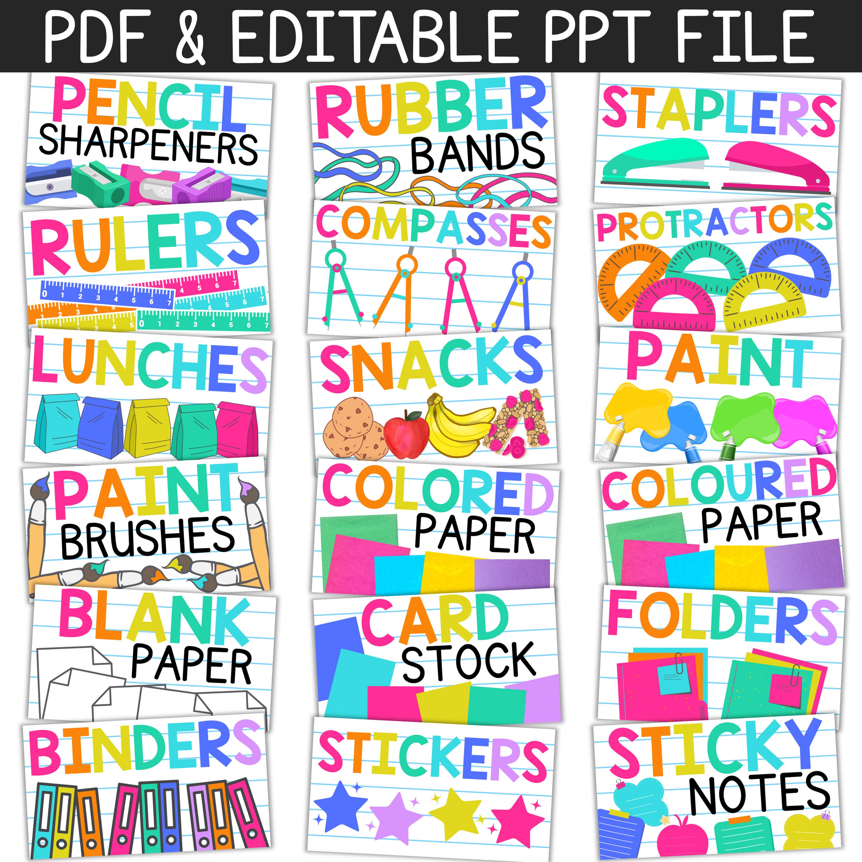 Classroom Supply Labels Bright Decor Rainbow Classroom Decor Classroom ...