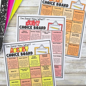 Early Fast Finishers Activities List + Choice Boards | Monthly I'm Done ...