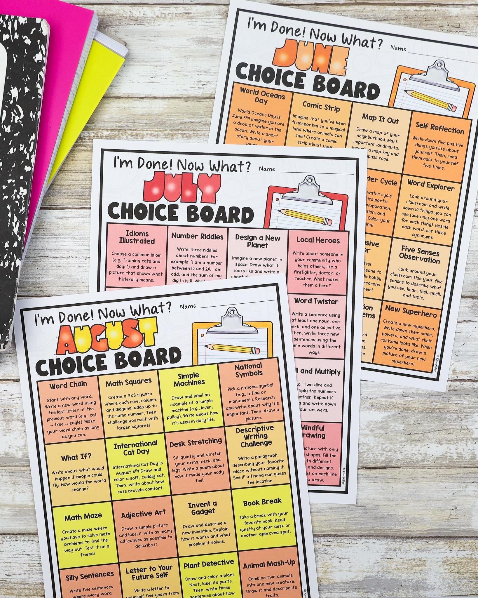 Early Fast Finishers Activities List + Choice Boards | Monthly I'm Done ...