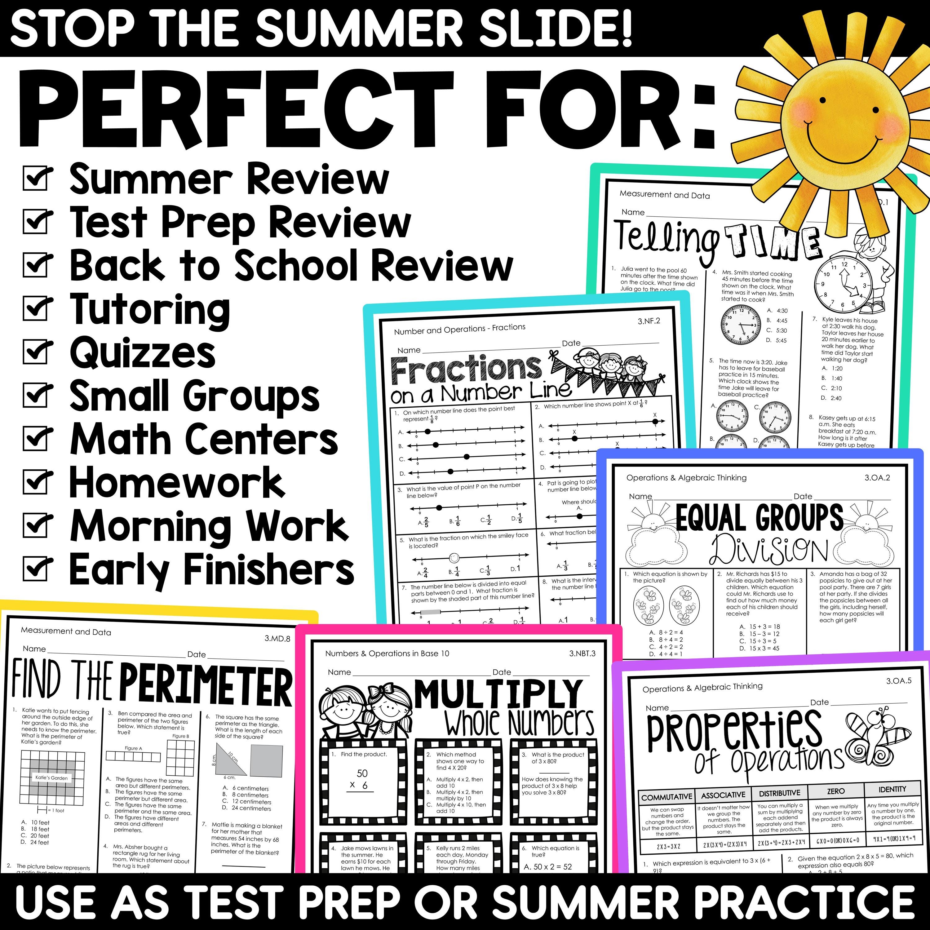 3rd Grade Math Review Summer Math Worksheet, 3rd Grade Math Printable ...