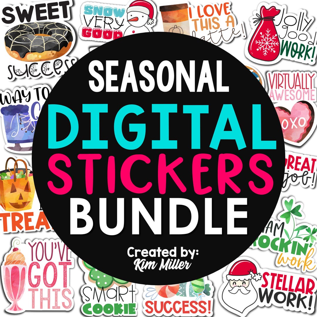 Holiday Seasonal Teachers Digital Sticker Bundle | Colorful, Cute ...