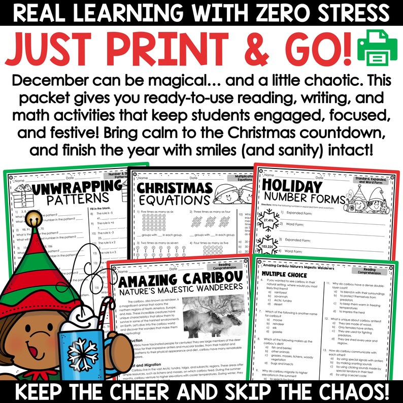 Christmas Math Reading Writing Worksheets | No Prep 4th–5th Grade ...