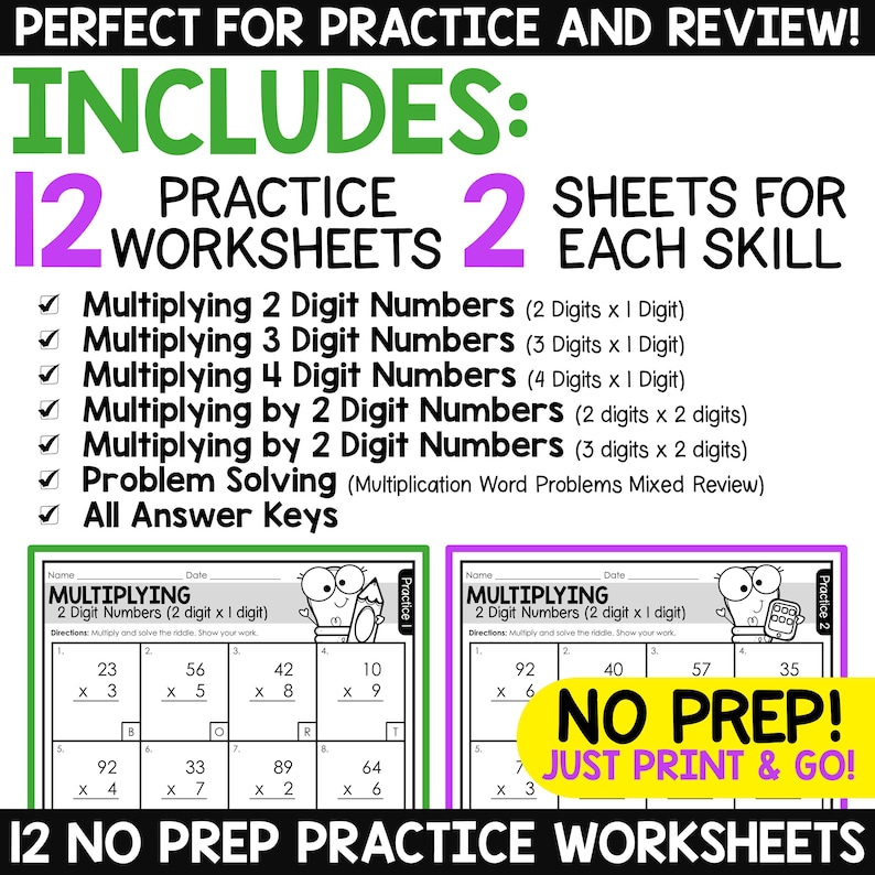 Multiplication Worksheets 4th 5th Grade | Multi Digit Practice & Word ...