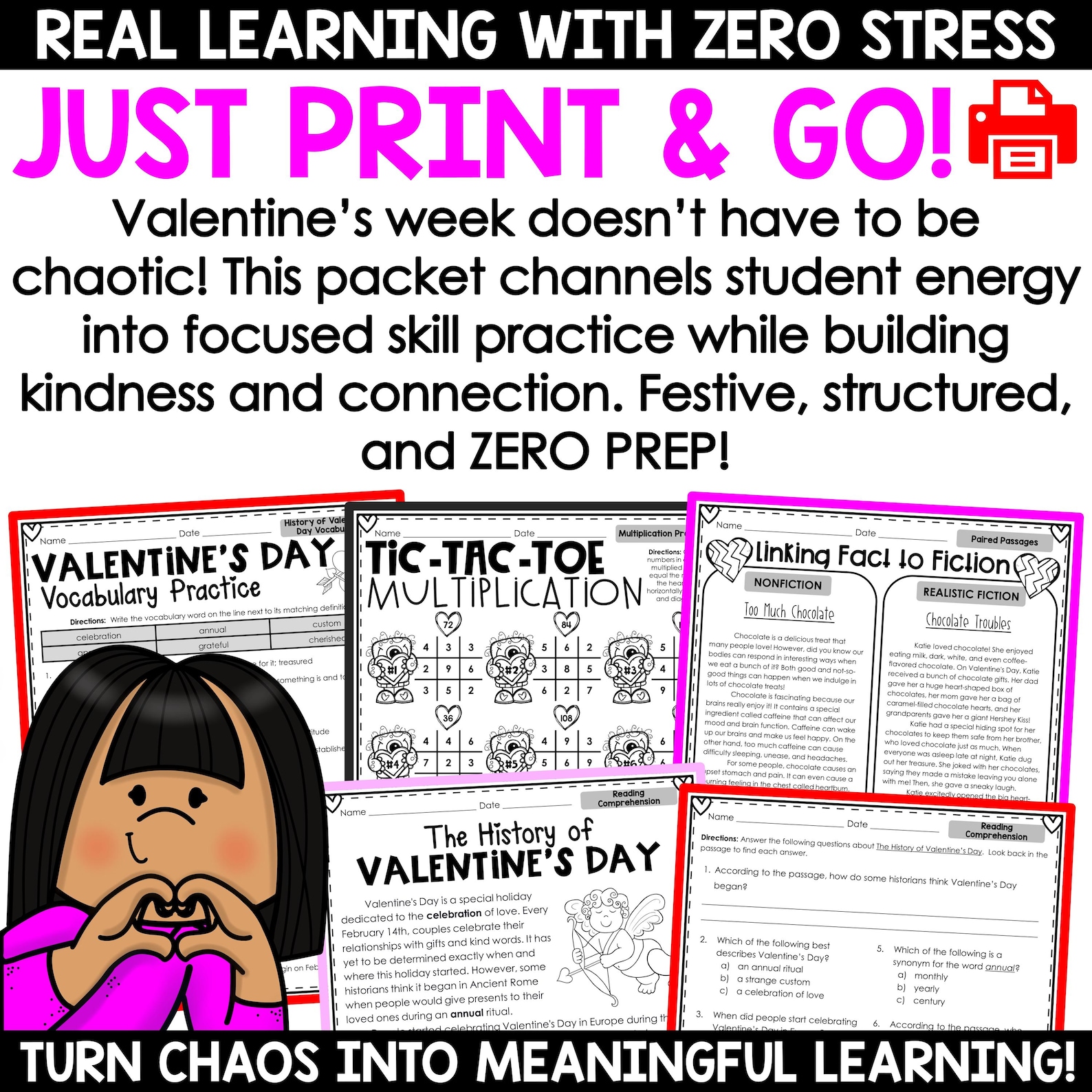 Valentine's Day Math & Reading Activities, 4th 5th Grade (instant ...