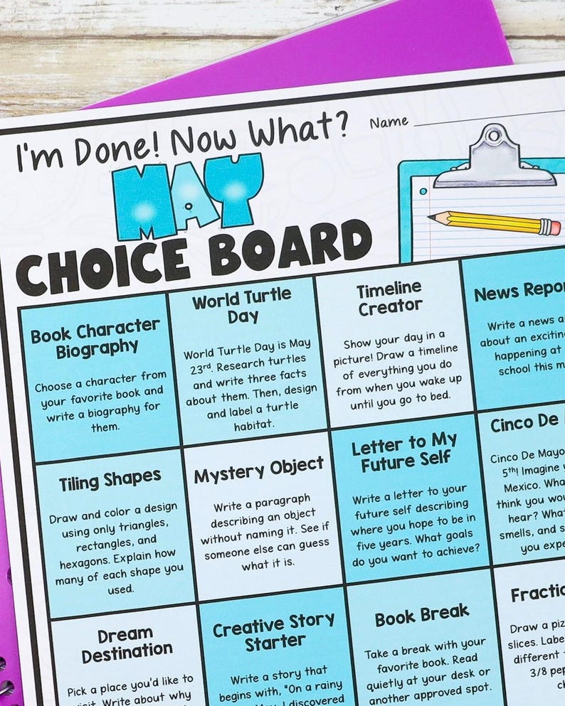 Early Fast Finishers Activities List + Choice Boards | Monthly I'm Done ...