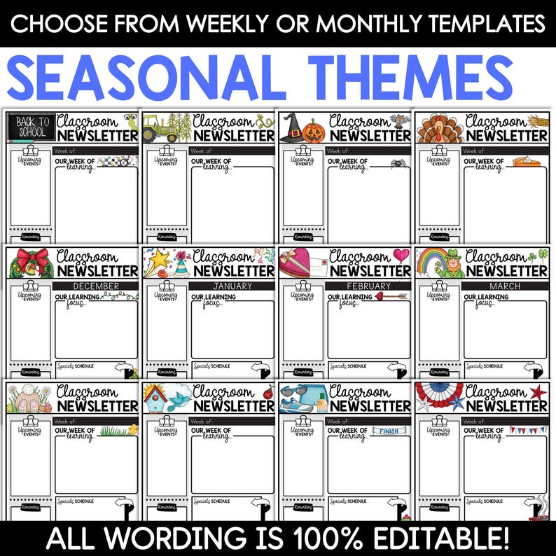 Editable Classroom Newsletters Monthly Weekly Templates for Parent ...