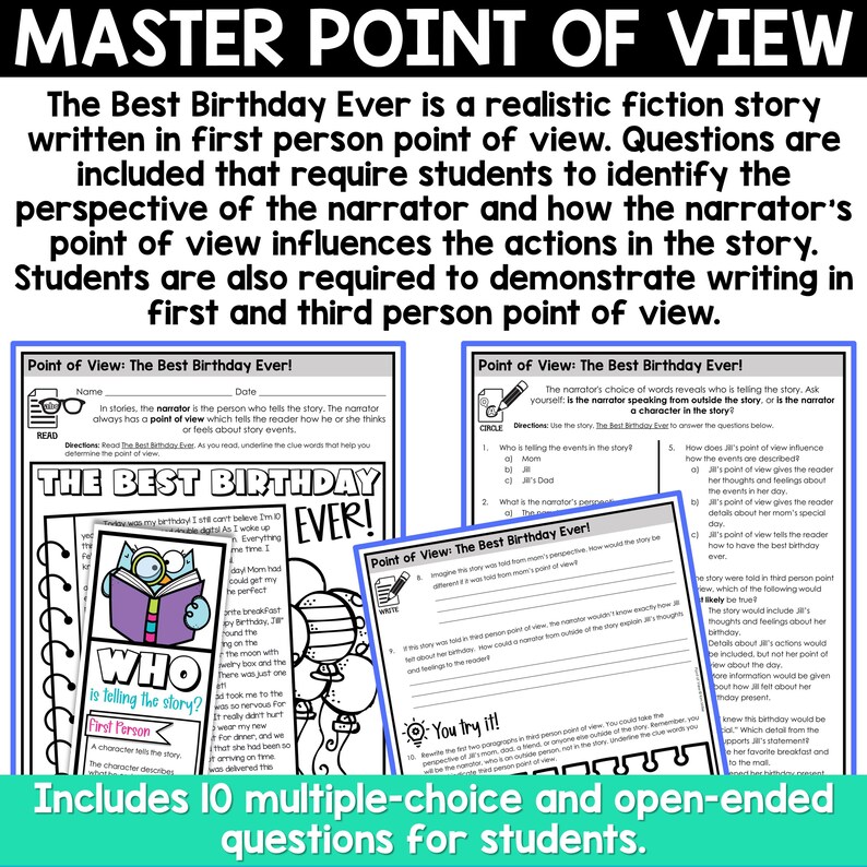 Point of View Worksheets Anchor Chart First Third Person Reading ...