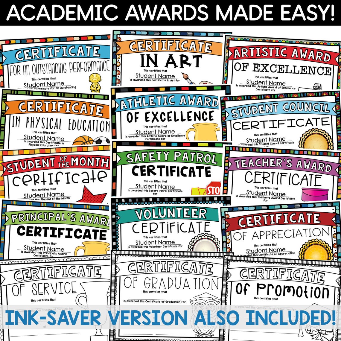 End of Year Academic Awards, Student Achievement Certificates for ...