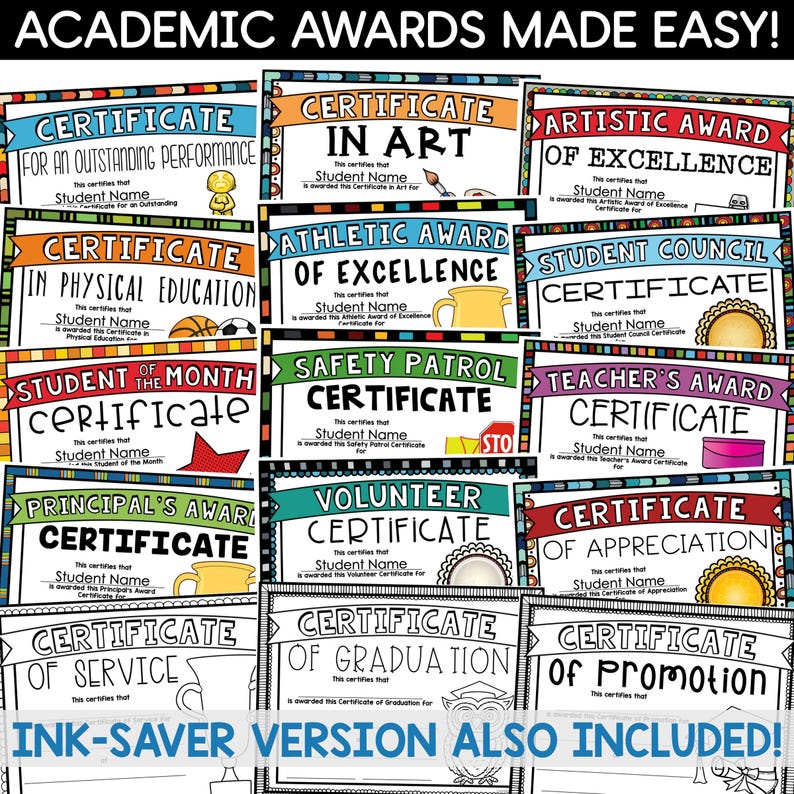 End of Year Academic Awards, Student Achievement Certificates for ...