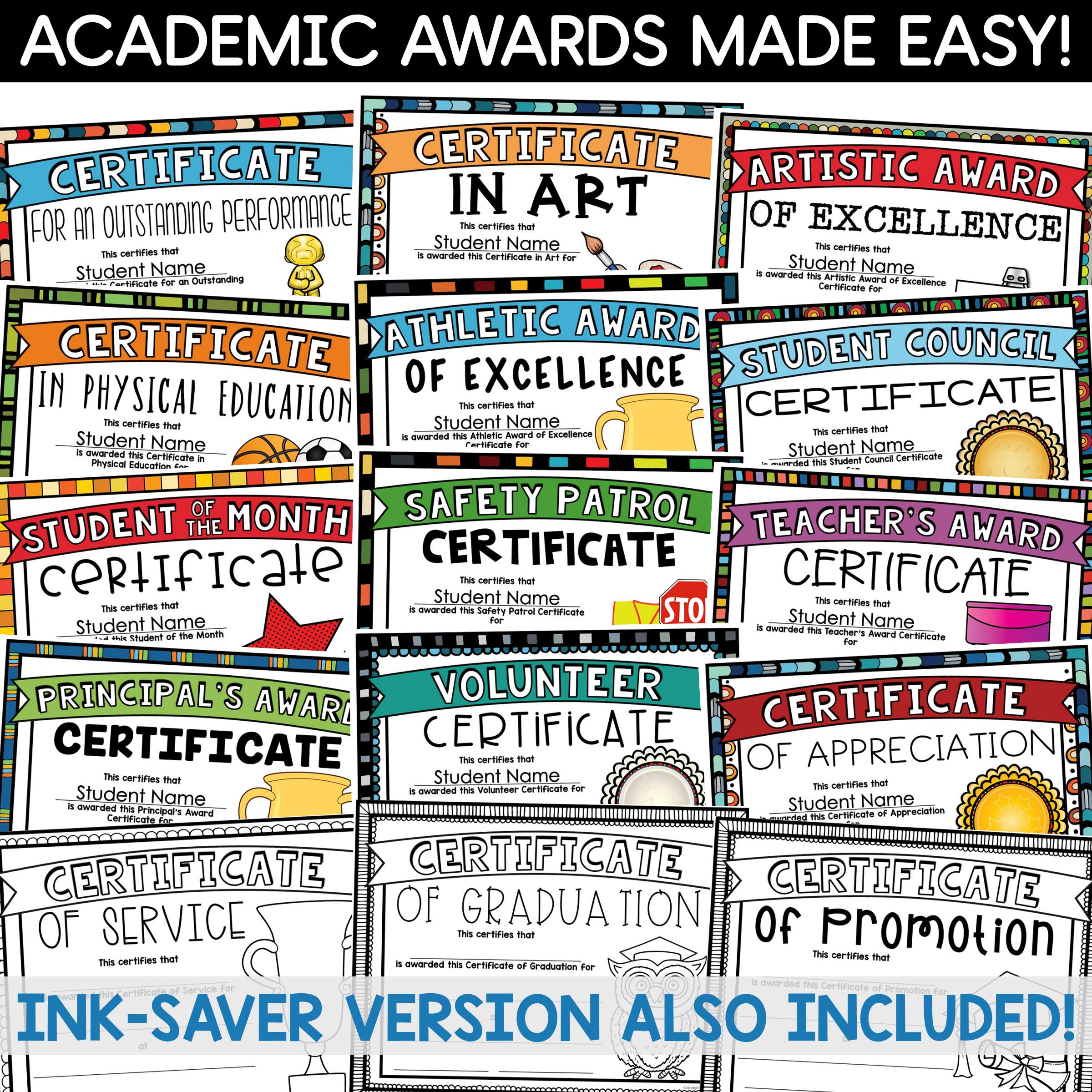 End of Year Academic Awards, Student Achievement Certificates for ...