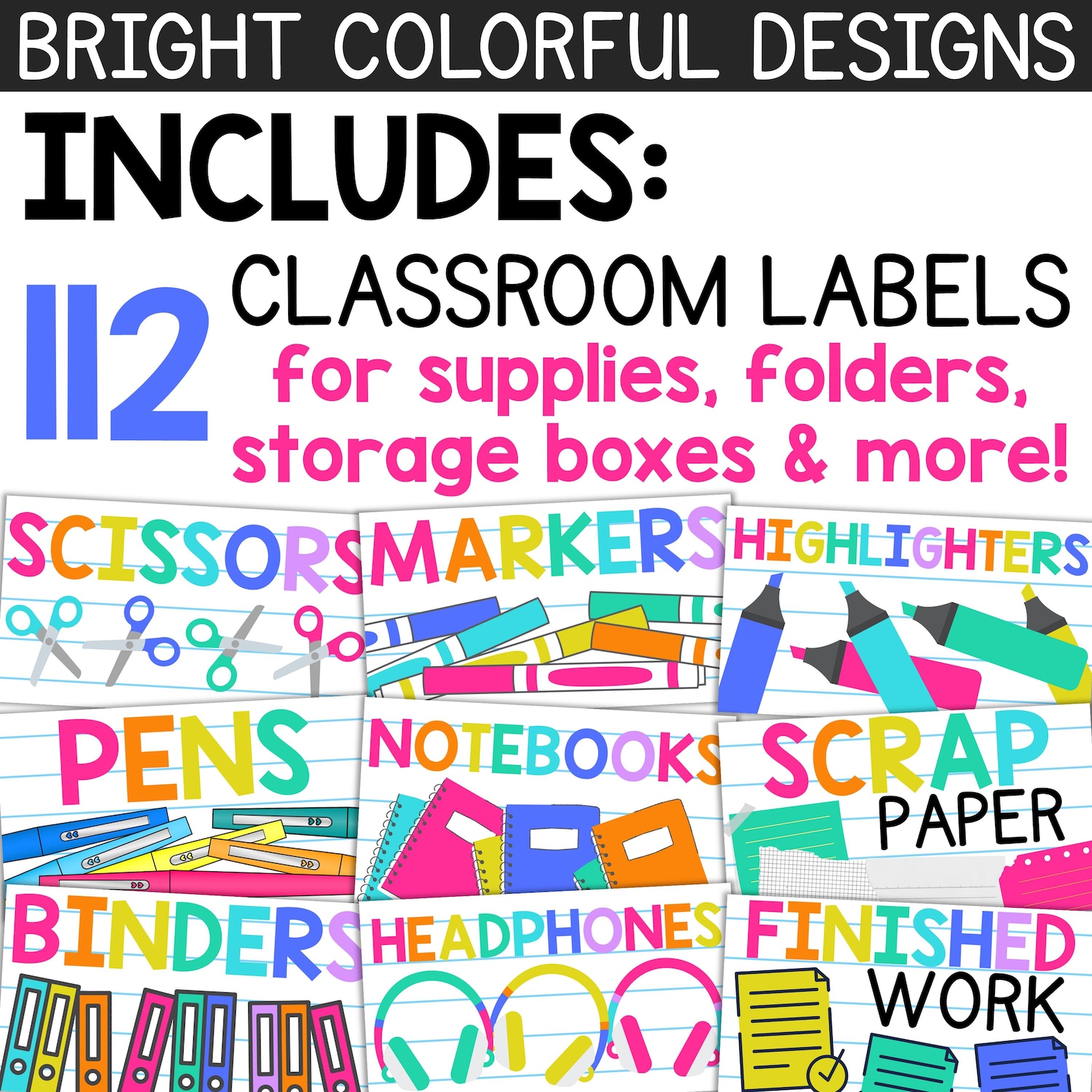 Classroom Supply Labels | Bright Decor Rainbow Classroom Decor ...