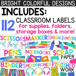 Classroom Supply Labels | Bright Decor Rainbow Classroom Decor ...